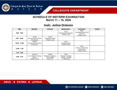 Faculty Midterm Examination Schedule March 11 16 2024 Instr