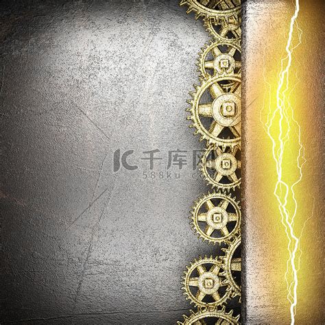 与钝齿轮齿轮和电闪电的金属背景高清摄影大图 千库网