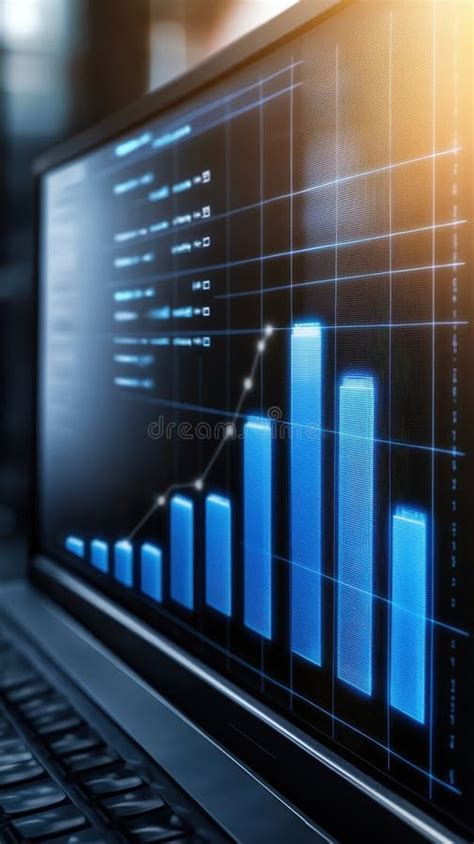 Modern Digital Financial Graph Display On Screen Showing Data Analysis Statistics Bar Chart
