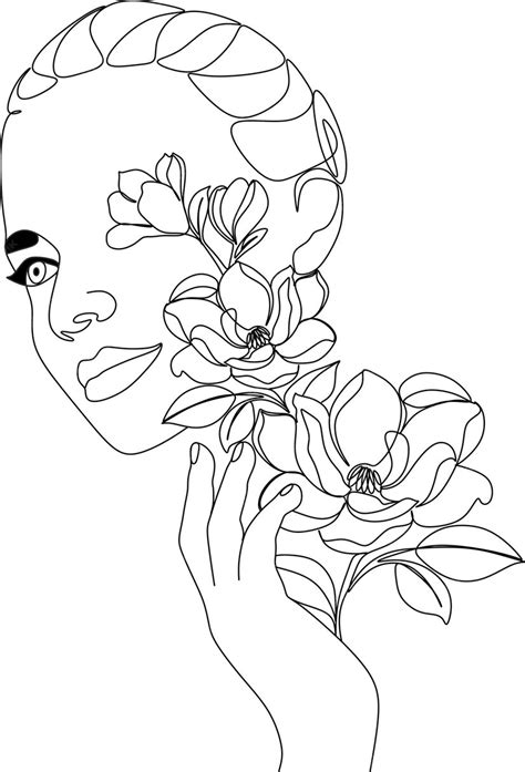 Premium Vector Abstract Face With Flowers By One Line Vector Drawing Portrait Minimalistic Style