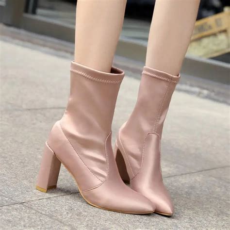 Brand Designer High Heels Sock Boots Women Elastic Slim Ankle Boots 43