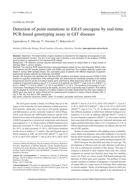 Pdf Detection Of Point Mutations In Kras Oncogene By Real Time Pcr Based Genotyping Assay In