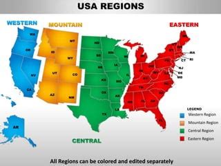 Usa Central Region Country Editable Powerpoint Maps With States And