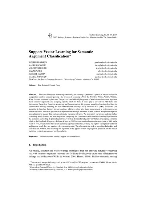 pdf support vector learning for semantic argument classification