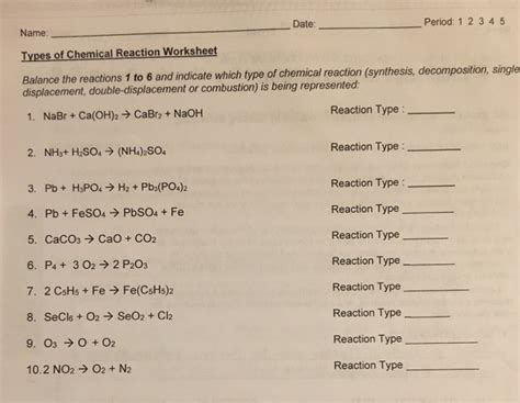 Solved Date Period 1 2 345 Name Types Of Chemical Reaction