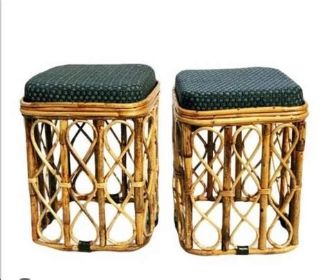 Brown Square Bamboo Cane Stool Set Without Cushion 12x12 Inch At