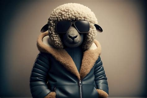 Premium Photo Anthropomorphic Stylish Sheep Wearing A Human Leather
