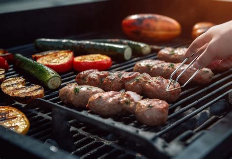 Premium Photo Photo Of Grilled Meat On The Flaming Grill With Grilled