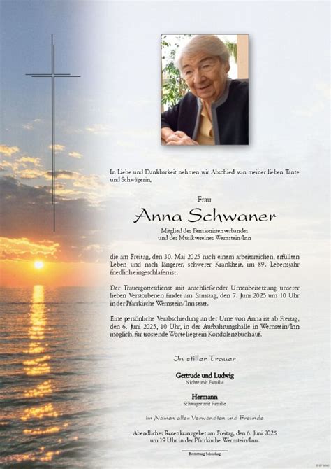 Schwaner Anna 30 5 2025 Bestattung Schärding