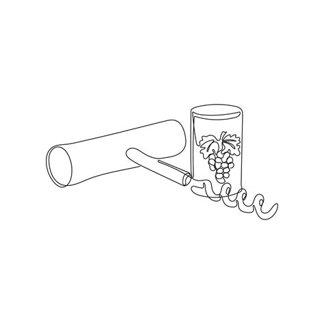 Corkscrew With Cork In One Line Drawing Style Opener For Alcoholic