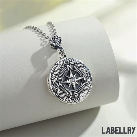 Sterling Silver Compass Locket Necklace Photo Locket Necklace Antique