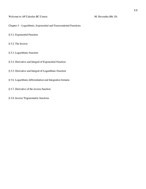 Ap Calculus Bc Chapter Logarithmic Exponential And Transcendental Functions Welcome To Ap