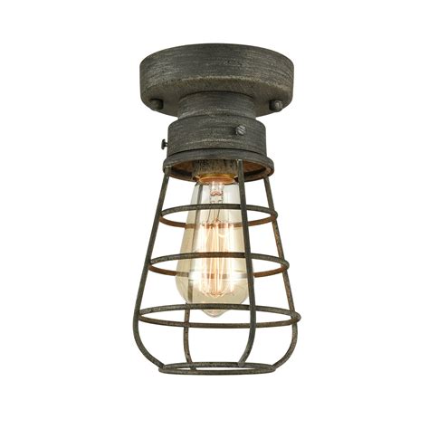 Rustic Mini Caged Ceiling Light Flush Mount With Solid Metal