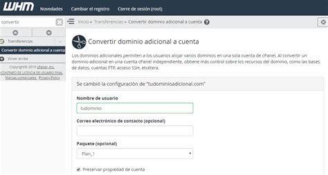 ¿cómo Convertir Un Dominio Adicional En Cpanel En El Whm Ayuda Hostgator