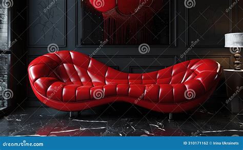 Elegant Red Sofa In A Luxurious Dark Living Room Setting Modern Design