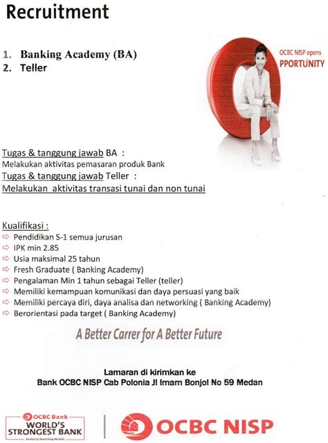 Lowongan Kerja Teller Bank Ocbc Nisp Medan Lowongan Kerja Medan Sma