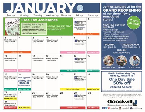 Goodwill Color Tag Sale Calendar 2025 Hudson Reed