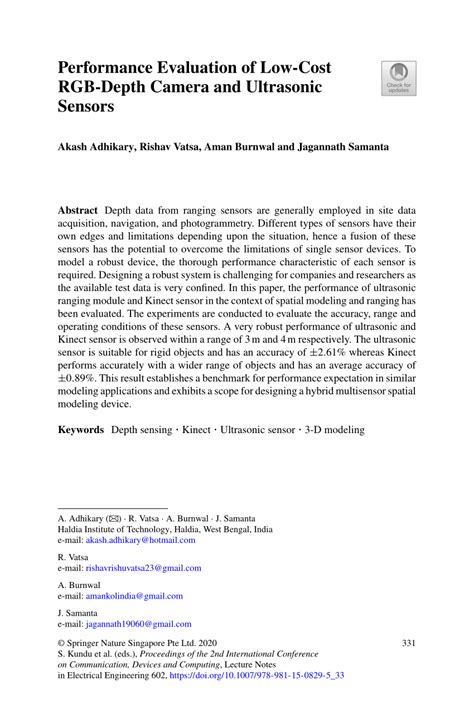 Pdf Performance Evaluation Of Low Cost Rgb Depth Camera And Ultrasonic Sensors