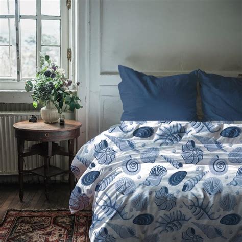 Blue Seashell Bedding Beach Theme Coastal Bedroom Nautical Decor Ocean Inspired Guest Room