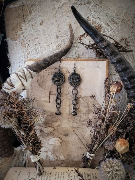 Unseelie Masks Ancient Artefacts And Iron Assemblage Earrings L Goth Jewelry L Witch L Dark
