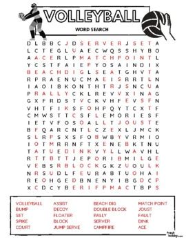 VOLLEYBALL Word Search Puzzle Intermediate Difficulty Volleyball