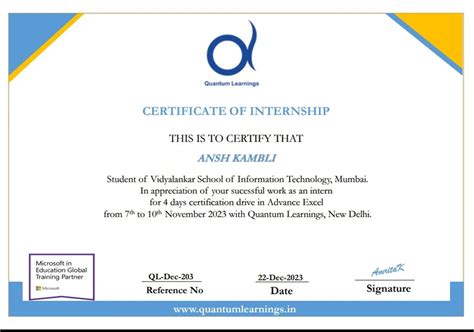 Ansh Kambli On Linkedin Exceltraining Quantumlearning Internshipcompletion Dataanalysis