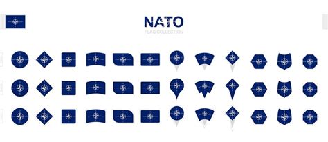 さまざまな形や効果の Nato 旗の大規模なコレクション プレミアムベクター