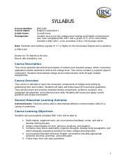 ENC Syllabus Spring Docx SYLLABUS Course Number Course Name Credit Hours
