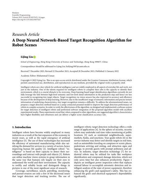 PDF A Deep Neural Network Based Target Recognition Algorithm For Robot Scenes