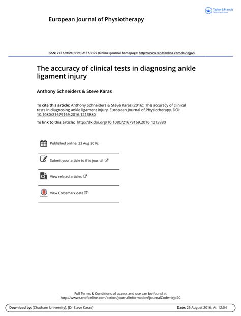 PDF The Accuracy Of Clinical Tests In Diagnosing Ankle Ligament Injury