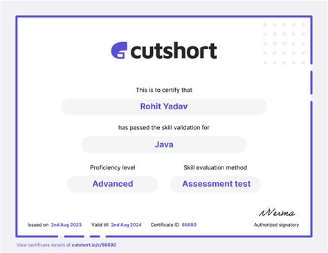 Rohits Skill Certificate For Java Cutshort