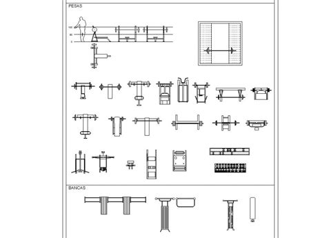 Gyming Equipment Blocks Detail 2d View Layout File In Dwg Format