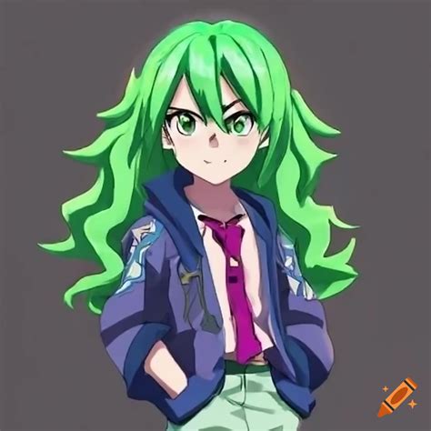 Anime Character With Lime Green Hair And Cyan Eyes