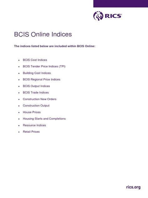 The Indices Listed Below Are Included Within Bcis Online Pdf