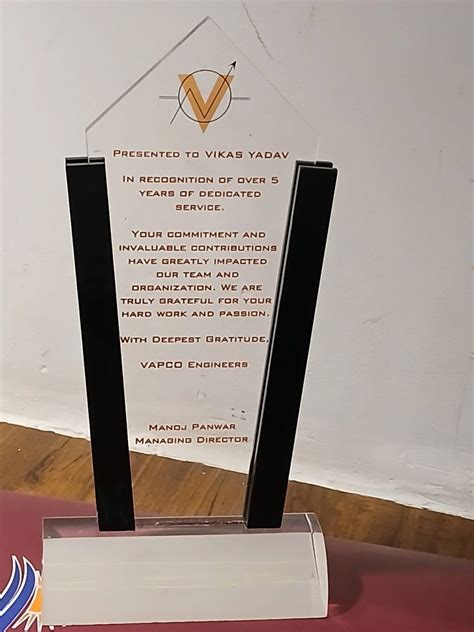 Vikas Kumar Yadav On Linkedin Memorable Moment Thanks Vapco For Awarding