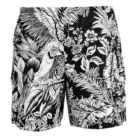 Quần Short Nam Palm Angels Jungle Parrots Swim Màu Đen Trắng Size XS