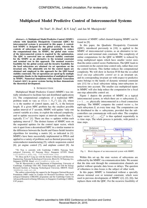 Pdf Multiplexed Model Predictive Control Of Interconnected Systems