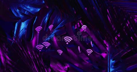 Animation Of Wifi Icons Over Leaves On Black Background Stock Video