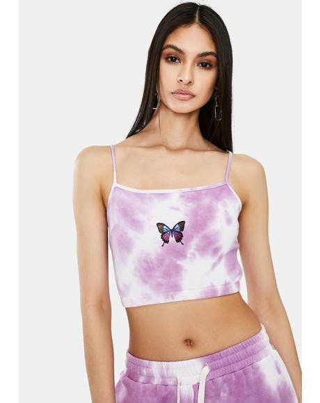 Sugar Thrillz Funds R Low Lace Up Graphic Tank Pink Butterfly Top