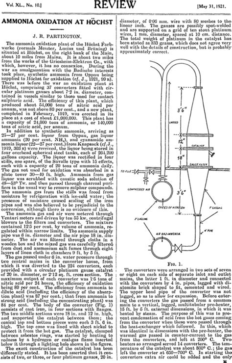 Ammonia Oxidation At Höchst Partington 1921 Journal Of The
