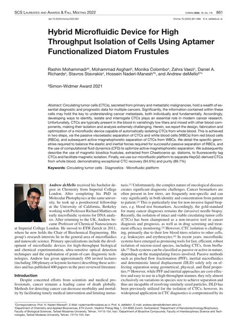 Pdf Hybrid Microfluidic Device For High Throughput Isolation Of Cells Using Aptamer