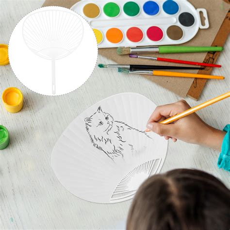 Melantax 10 Pieces Japanese Fan Uchiwa Diy Kit Handheld Fan Frame For Diy Crafts White