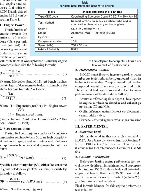 Table 1 From The Influence Of Gasolines Aromatic Content On Engine Combustion Chamber Deposit