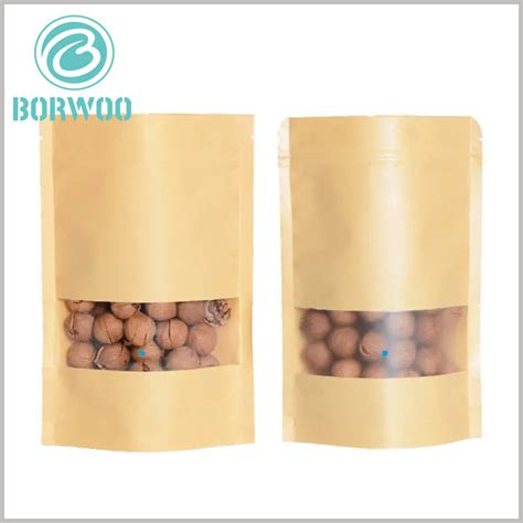 Brown Kraft Paper Stand Up Pouch With Window Packaging Manufacturer