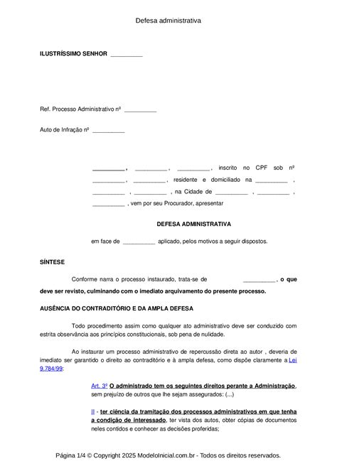 Modelo Defesa Administrativa