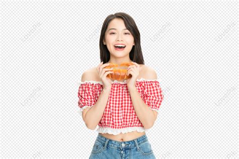 빵을 먹는 아름다운 여자 Png 일러스트 무료 다운로드 Lovepik