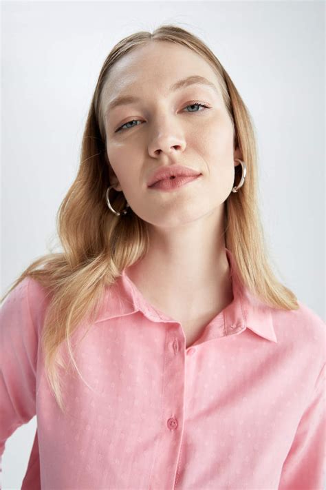 Pink Woman Regular Fit Shirt Collar Long Sleeve Shirt 2567384 Defacto