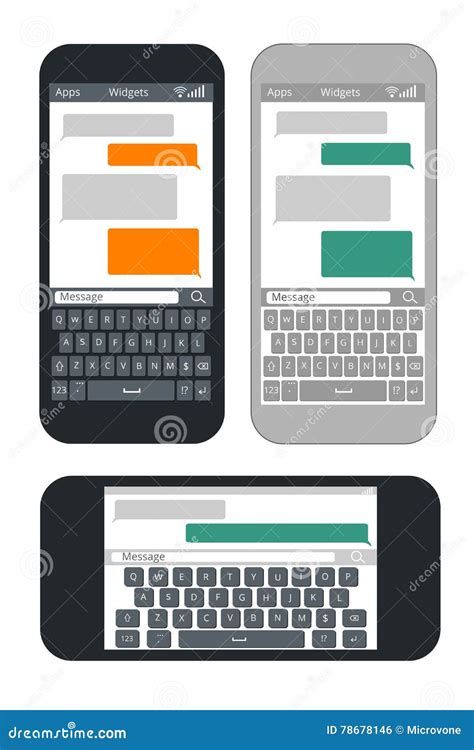 Smartphone With Blank Text Message Bubbles And Keyboard Vector Template Stock Vector
