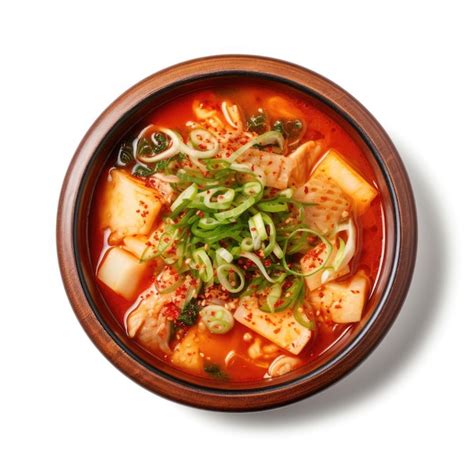 Kimchi Chigae Korean Style Soup Hot And Spicy Over In Plate Or Bowl Top