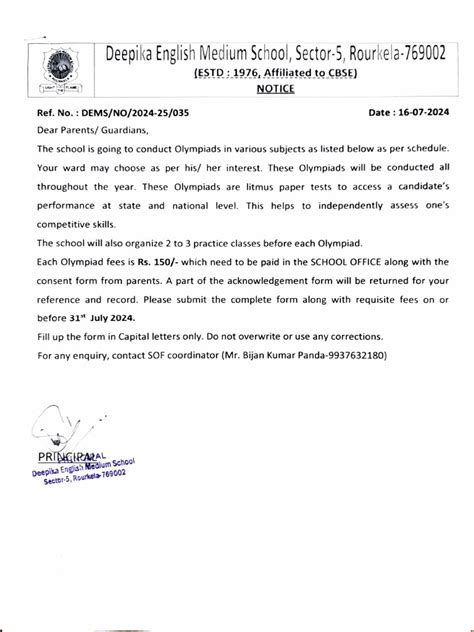 Notice For Class 6 To 12 Pdf